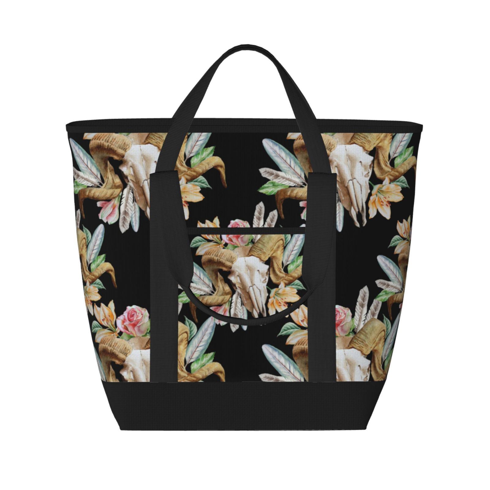 Insulated Cooler Bag - goat skull flowers feather vintage Large Freezer ...