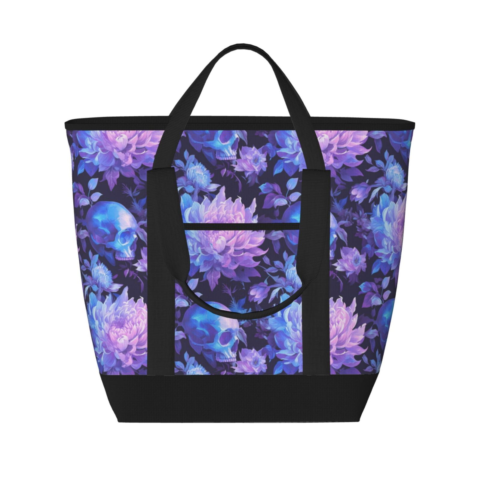 Insulated Cooler Bag - pink white Skull flower Large Freezer Cooler ...