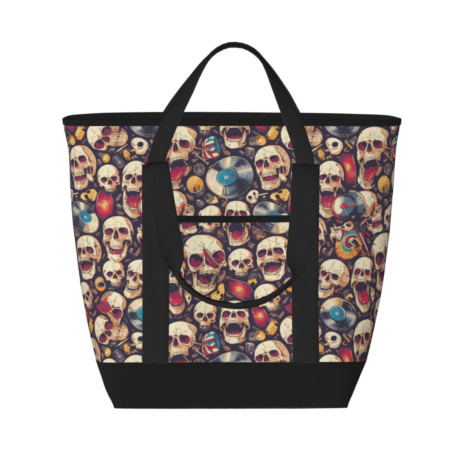 Insulated Cooler Bag - rock record music Skull Large Freezer Cooler ...