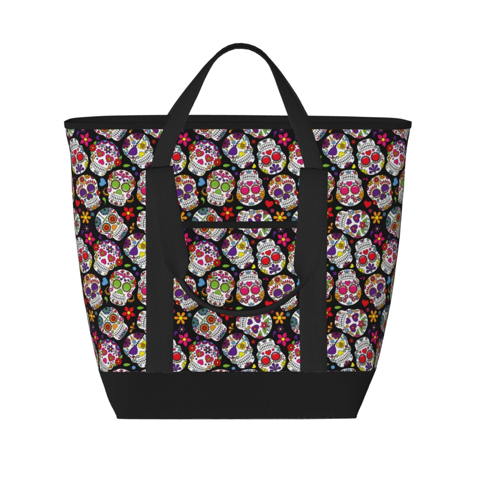 Insulated Cooler Bag - vintage flowers skull Large Freezer Cooler Tote ...