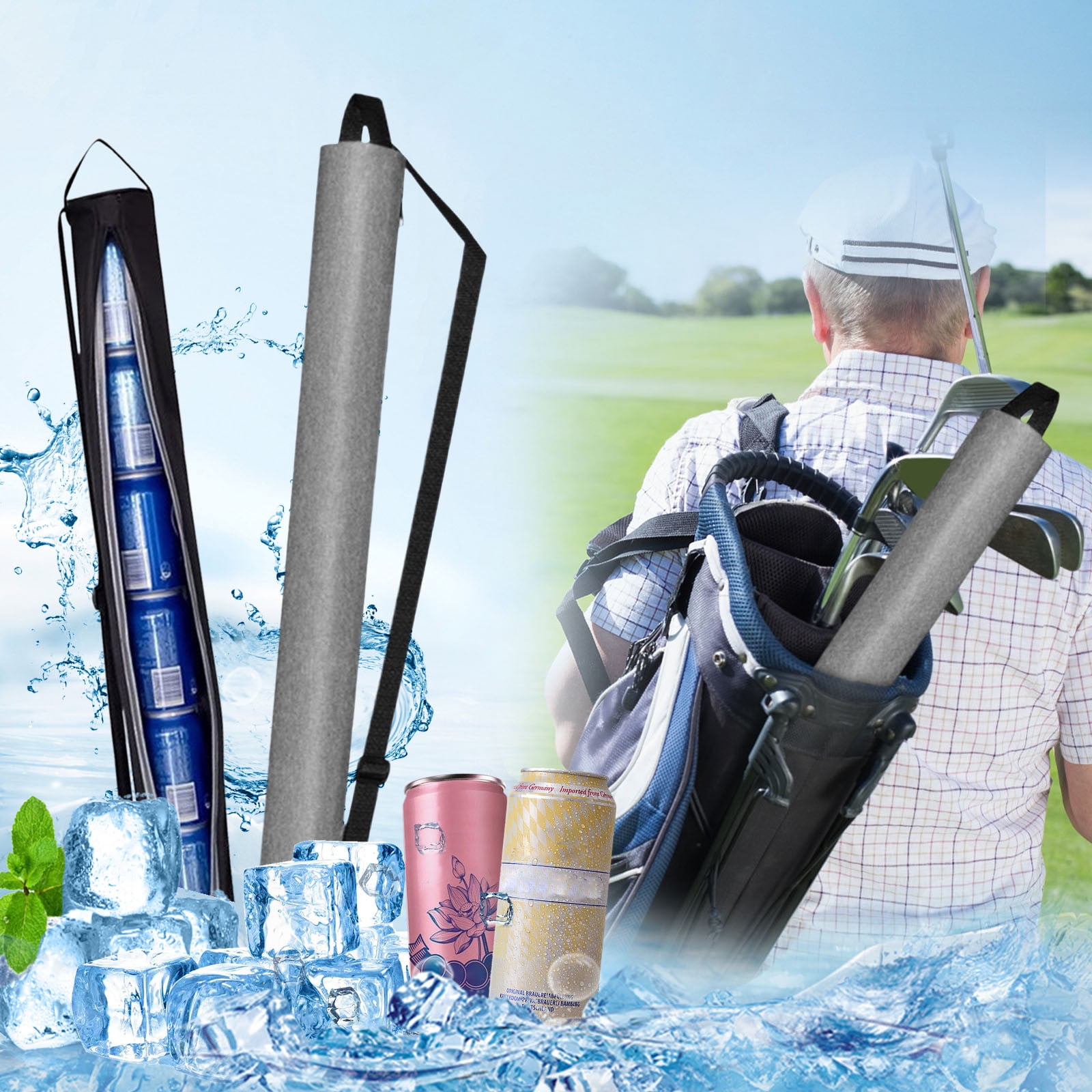 Insulated Crossbody Cooler Bag - Cylindrical Design for 7 Cans, Golf ...