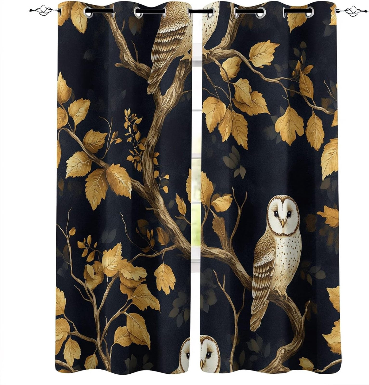 Insulated Curtains For Winter Owl On A Branch Room Divider Curtains ...