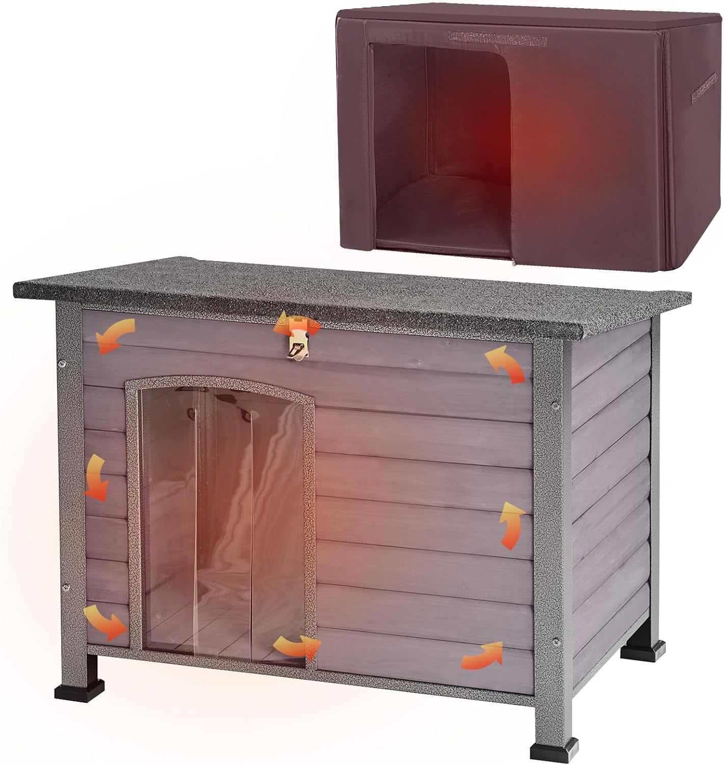 Insulated Dog House, Weatherproof Dog Kennel with Insulated Liner for ...