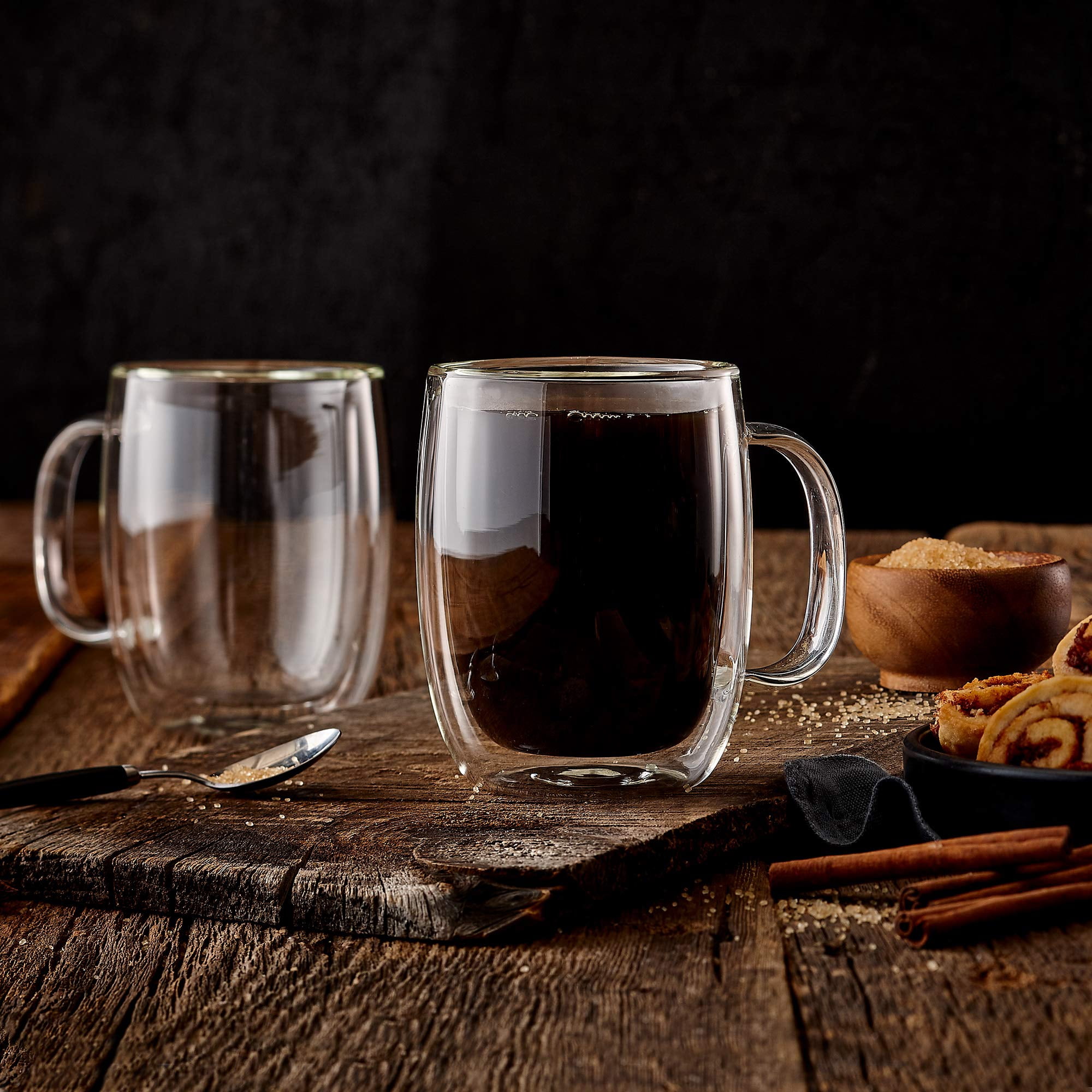 Insulated Double Wall Mug Cup Glass-Set of 4 Mugs/Cups for Coffee ...