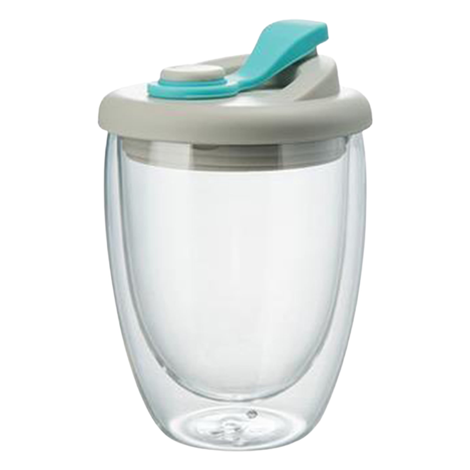 Insulated Double Walled Anti-Spill Glass Coffee Cups with Lid - Clear ...