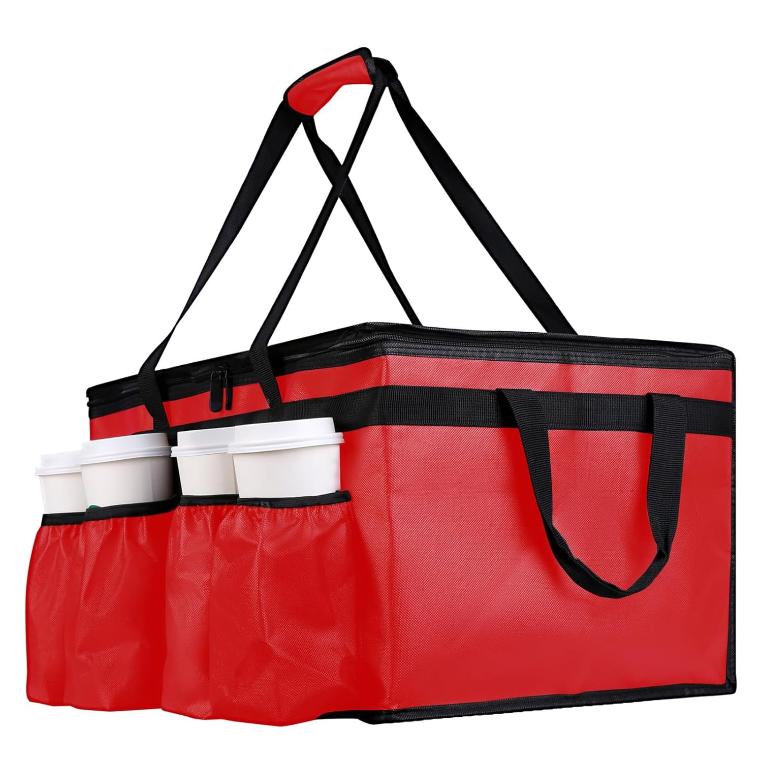Insulated Food Delivery Bag with Cup Holders/Drink Carriers Premium XXL ...