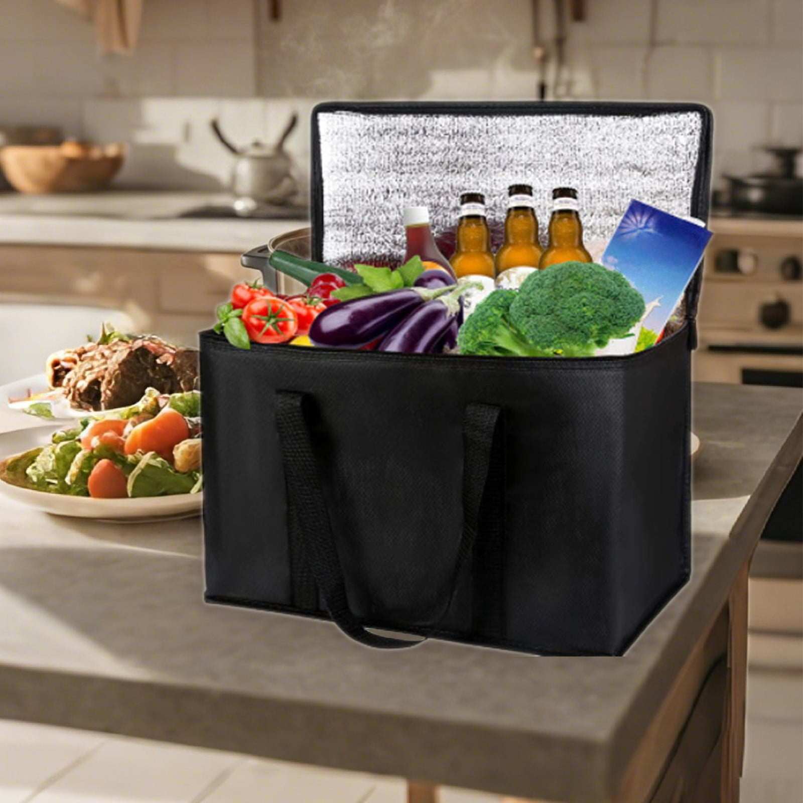Insulated Food Delivery Bag Large Reusable Grocery Tote for Hot and ...