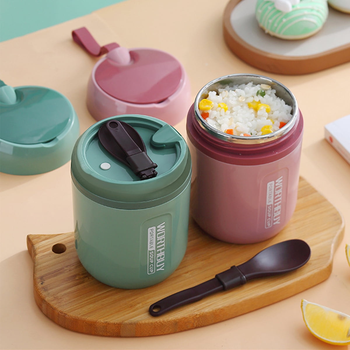 Insulated Food Jar For Adult with Foldable Spoon, 16oz Hot Food ...