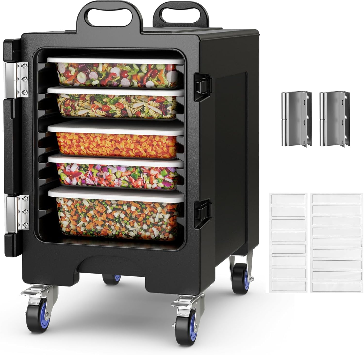 Insulated Food Pan Carrier with Wheels, 81 Quart Stackable Food ...