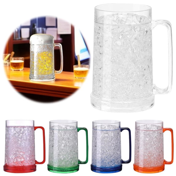 Insulated Freezer Beer Mugs with Handle, Double Walled 16 oz Cups for ...