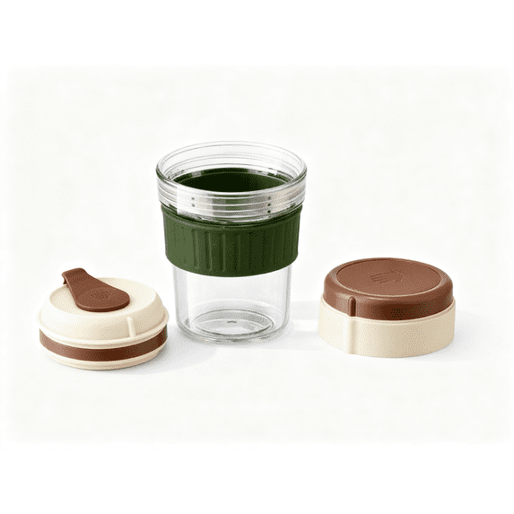 Insulated Glass Coffee Cup with Built-In Ice Tray Set Reusable for Hot ...