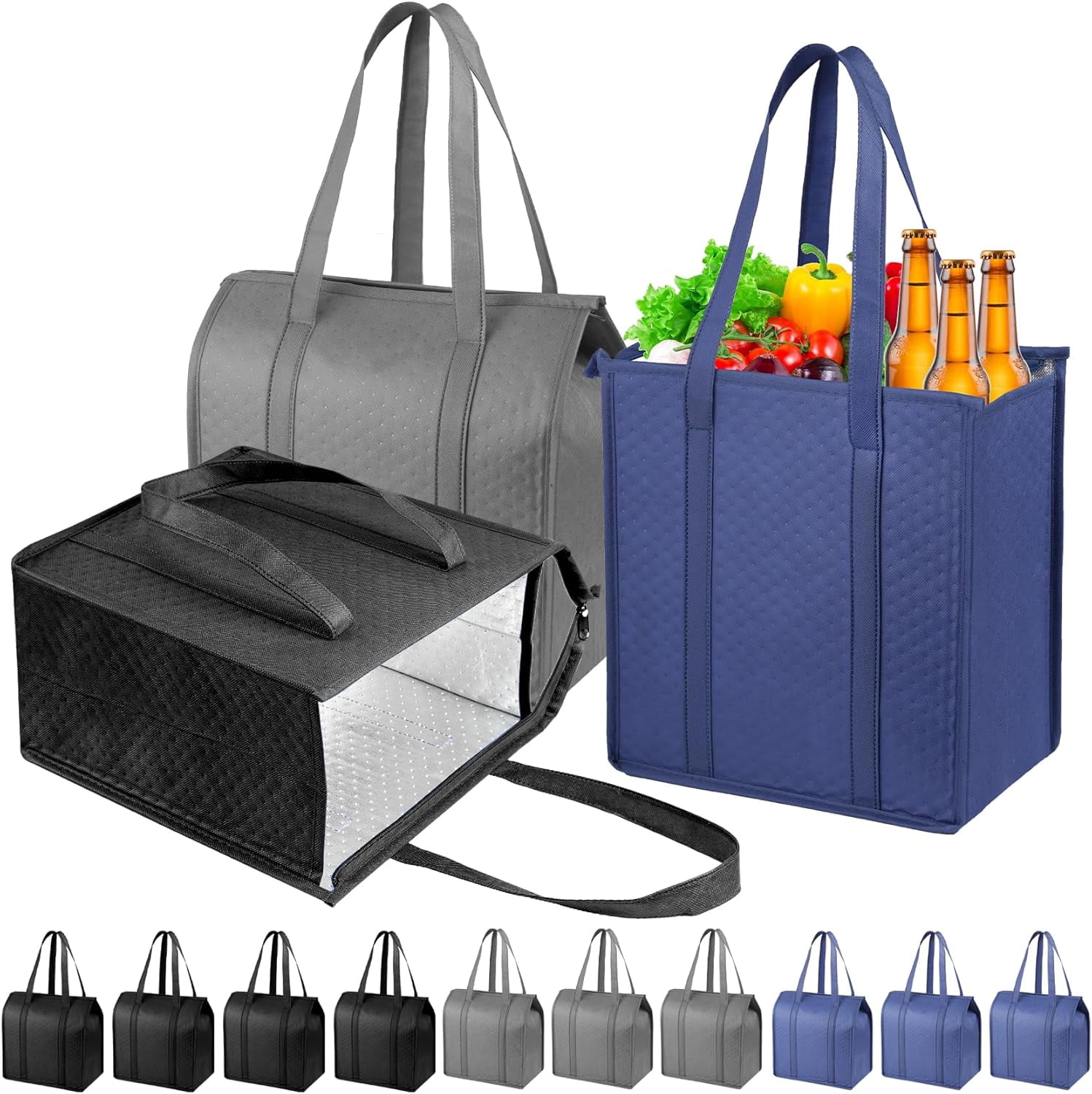 Insulated Grocery Bags with Zippered top Frozen Food Shopping Groceries ...