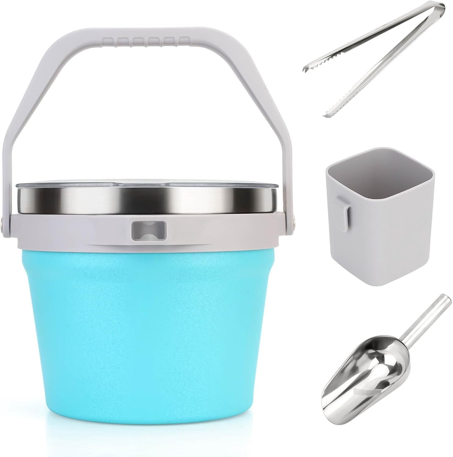 Insulated Ice Bucket with Lid, Scoop & Tongs – Premium Double-Wall ...