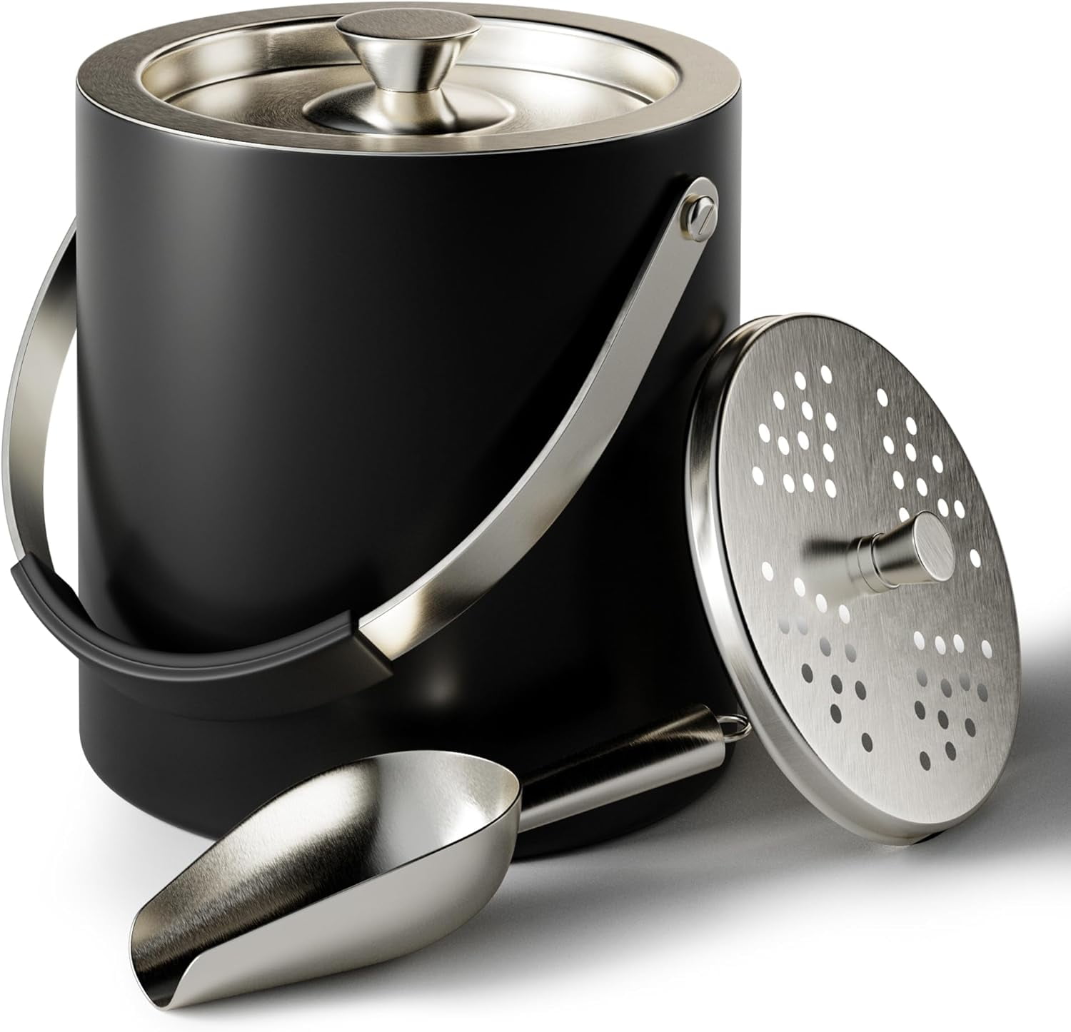 Insulated Ice Bucket with Lid, Strainer, Scoop & Handle - 3L Matte ...