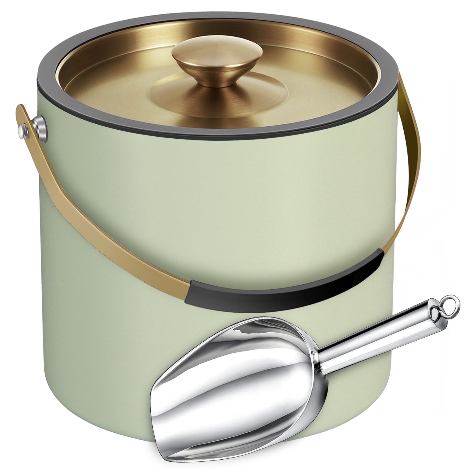3.2L Insulated Ice Bucket with Lid, Scoop & Strainer, Stainless Steel ...