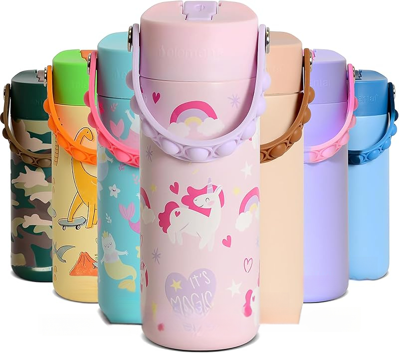Insulated Kids Water Bottle, Stainless Steel Water Bottle with Straw ...