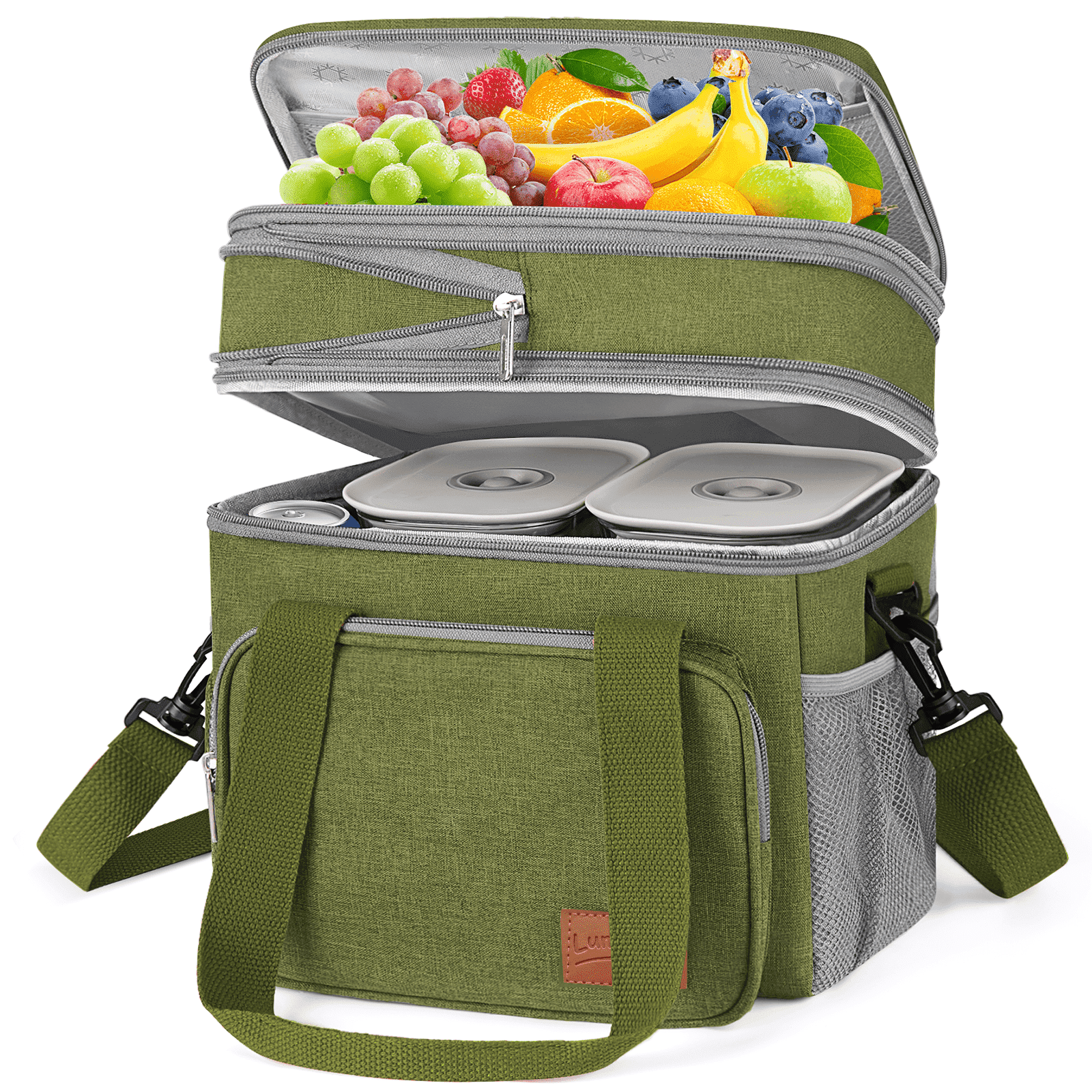 GPED Insulated Lunch Bag, Expandable 17L Double Deck Cooler Box with ...