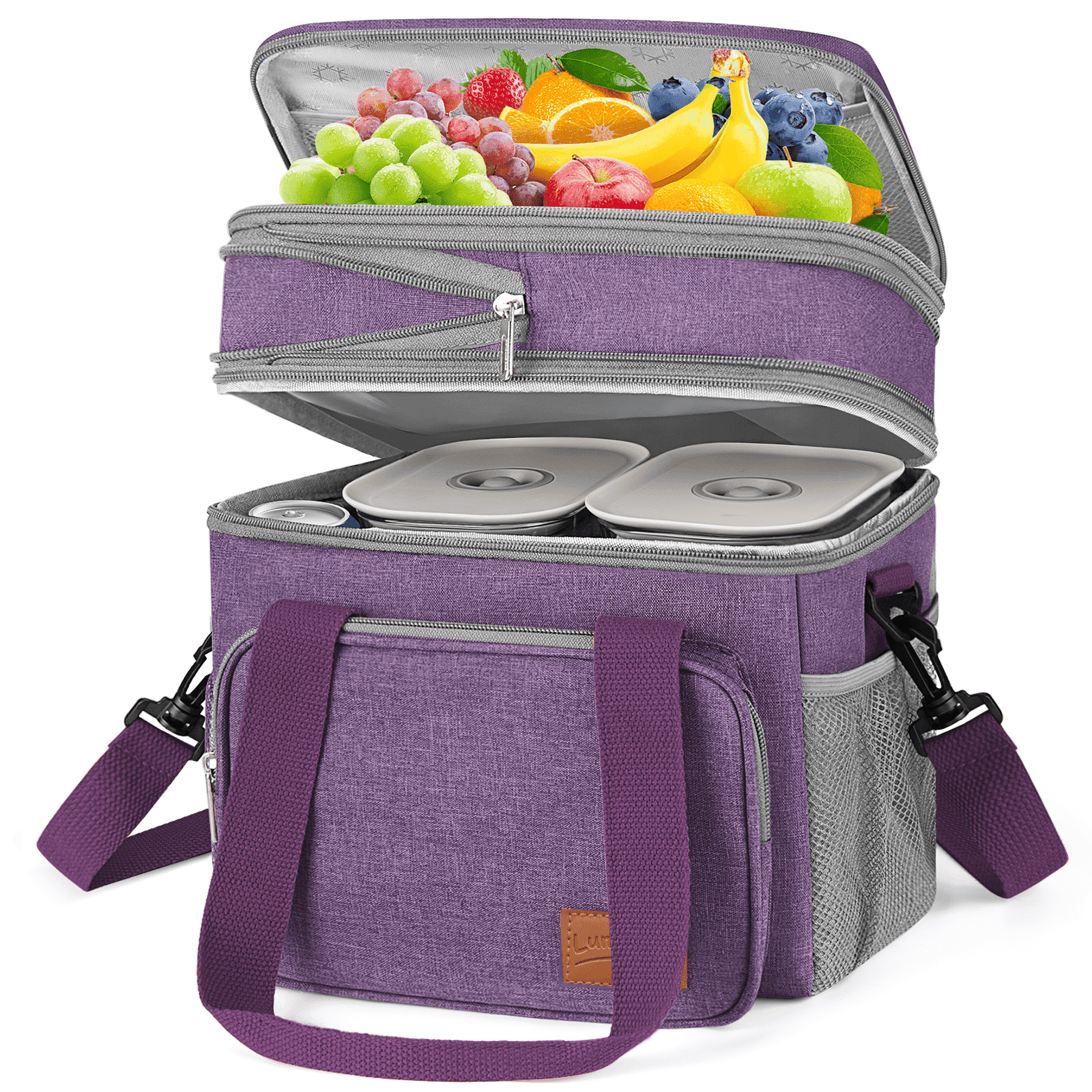 GPED Insulated Lunch Bag, Expandable Double Deck 17L Tote, Leakproof ...