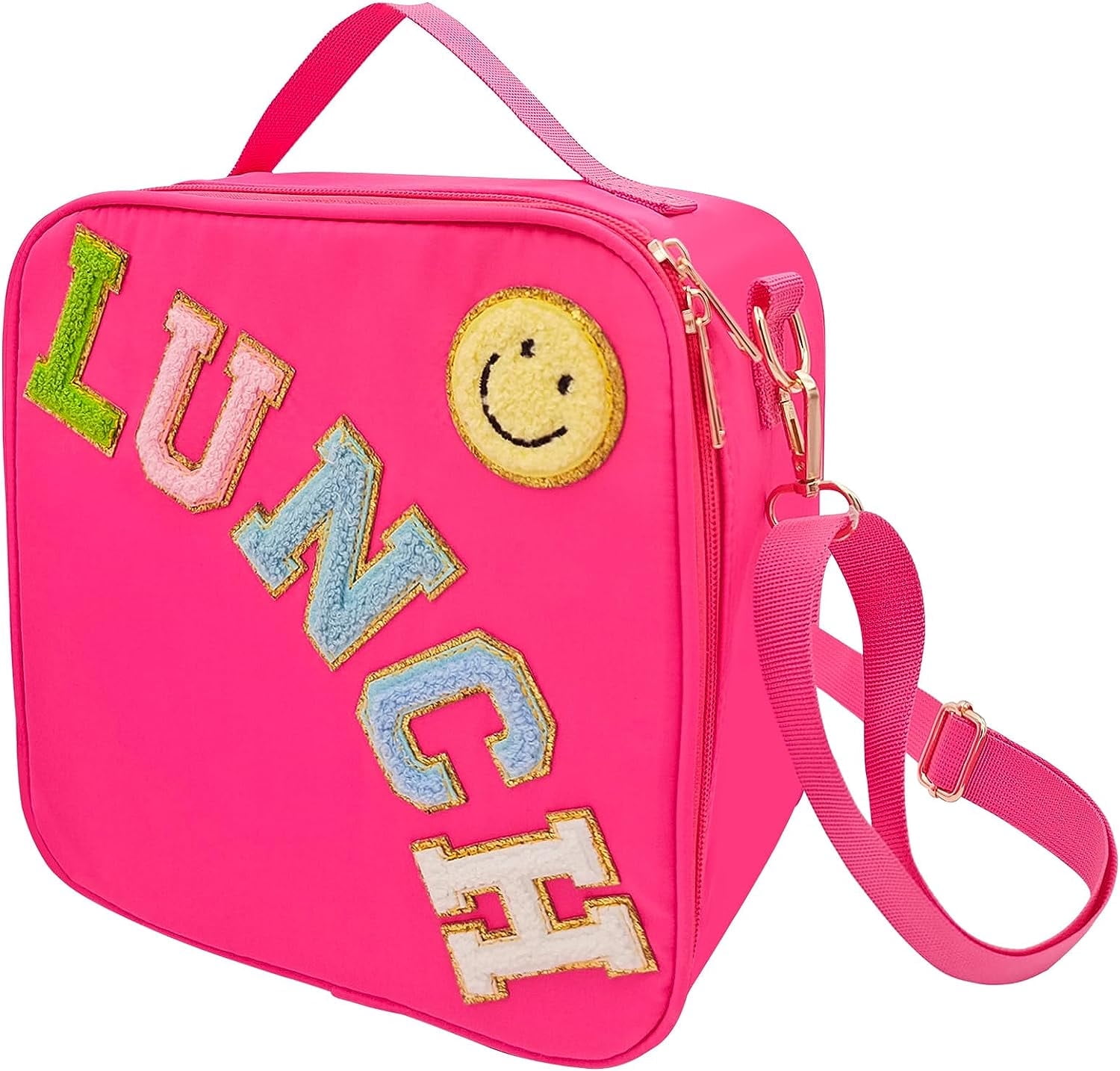 Insulated Lunch Bag With Adjustable Shoulder Strap, Nylon Preppy Lunch ...