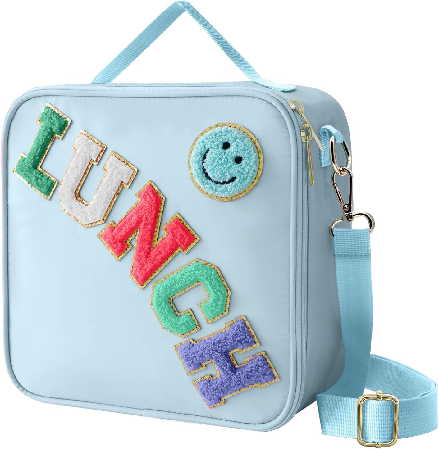Insulated Lunch Bag With Adjustable Shoulder Strap, Nylon Preppy Lunch ...