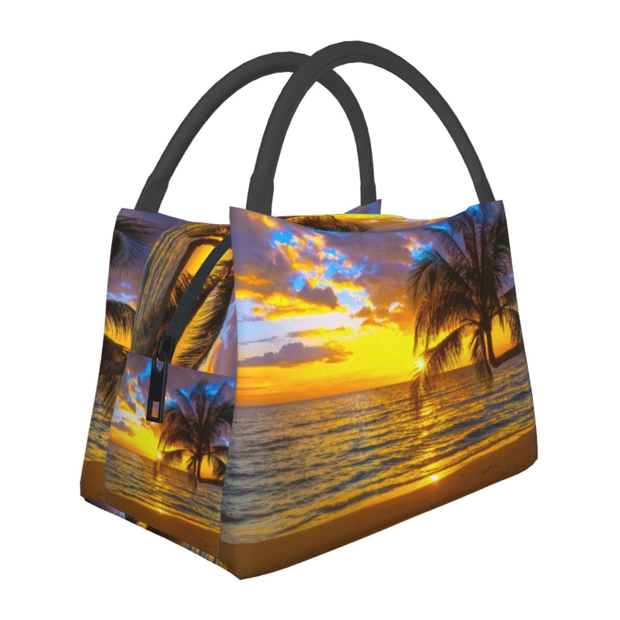 Insulated Lunch Bag For Women Reusable Lunch Tote Bag Palm Trees Sunset ...