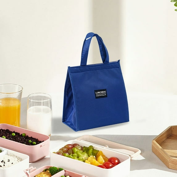 Insulated Lunch Bag Large Oxford Cloth Tote, Blue, Double-Sided Mesh ...