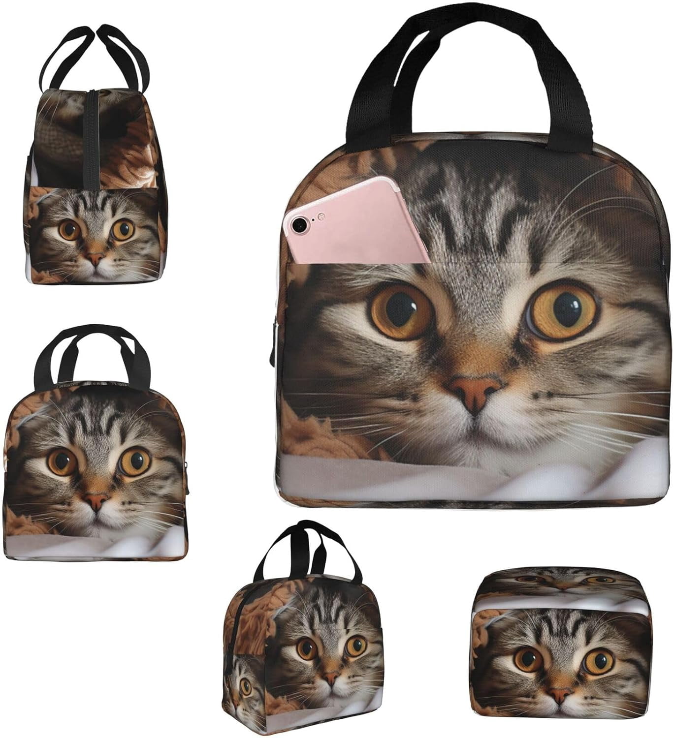 Insulated Lunch Bag Lunch Box for Men Women Cat Under Blanket Lunchbox ...