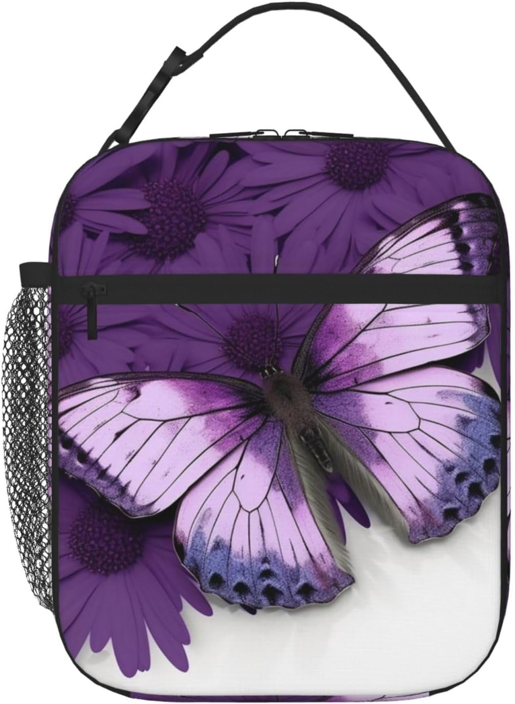 Insulated Lunch Bag Lunch box with Side Pocket Purple Butterfly ...