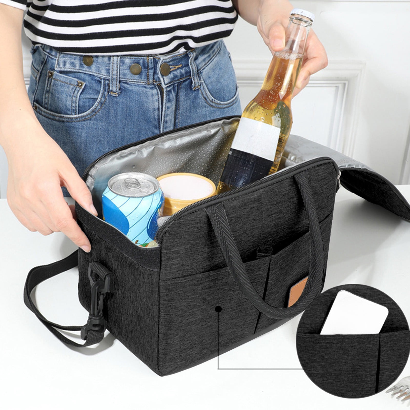 Insulated Lunch Bag, Oxford Cloth Thermal Cooler Tote with Shoulder ...