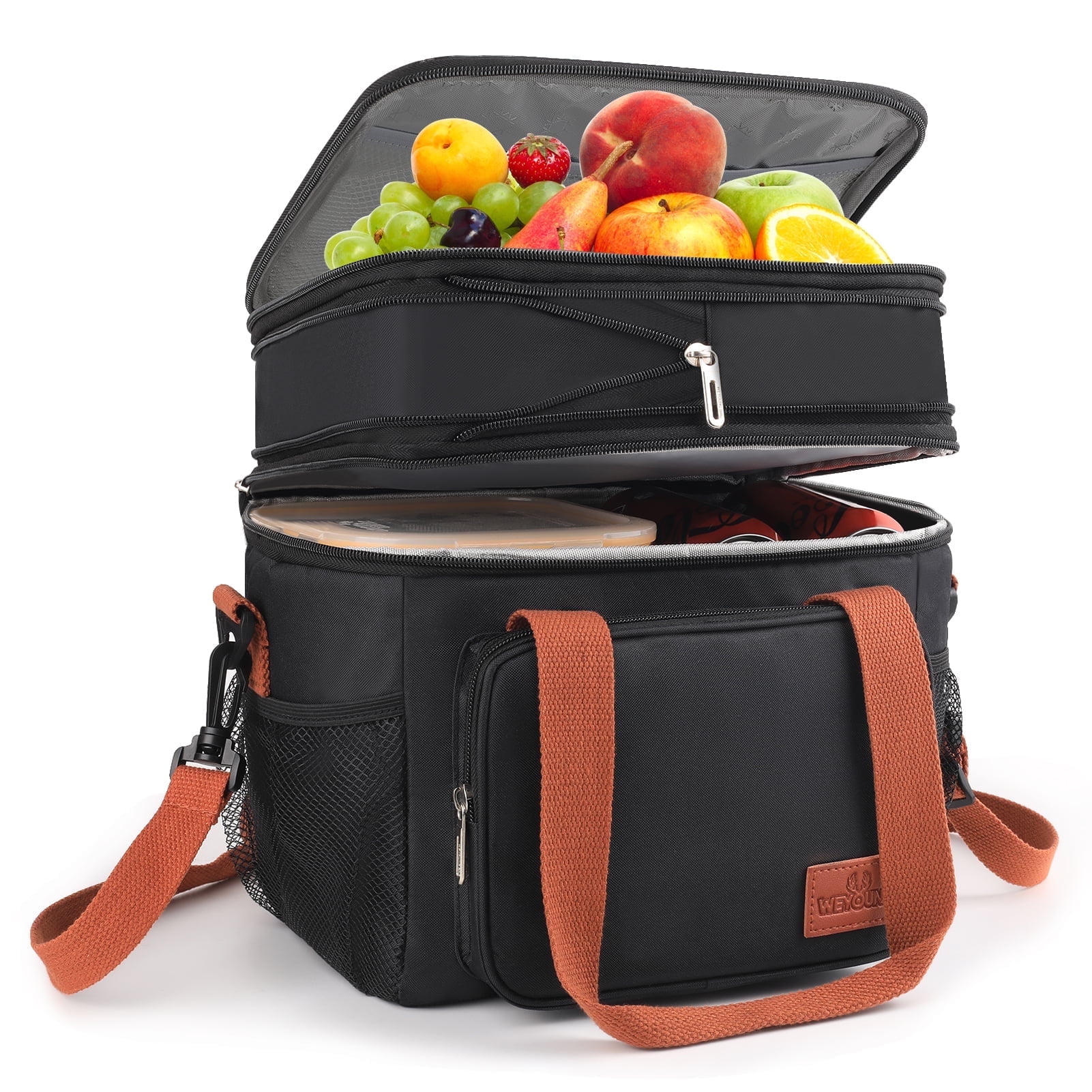 GPED, Insulated Lunch Bag, 17L Expandable Double Deck Cooler, Black ...