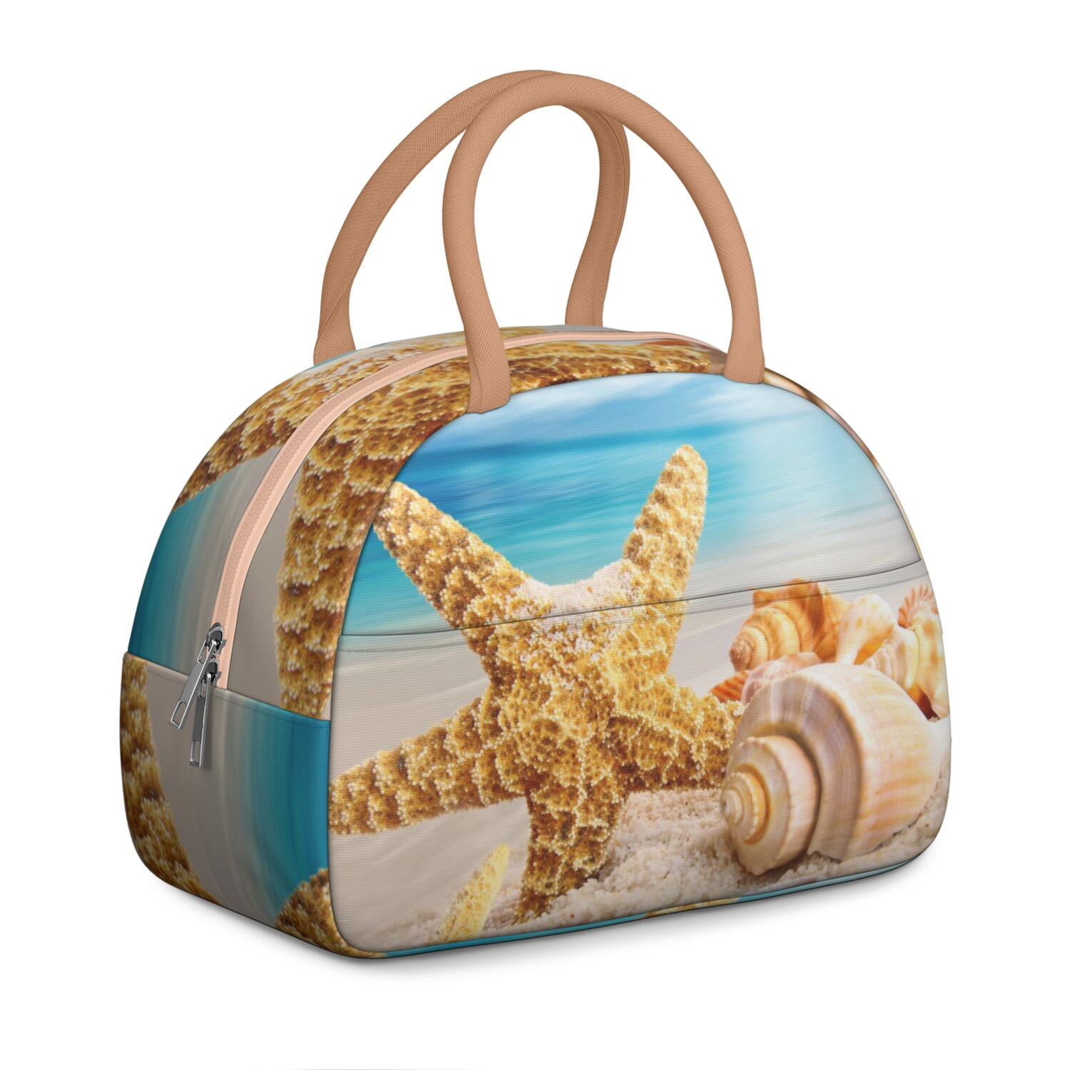 Insulated Lunch Bag Women, Reusable Beach Sand Shells Starfish Tote ...