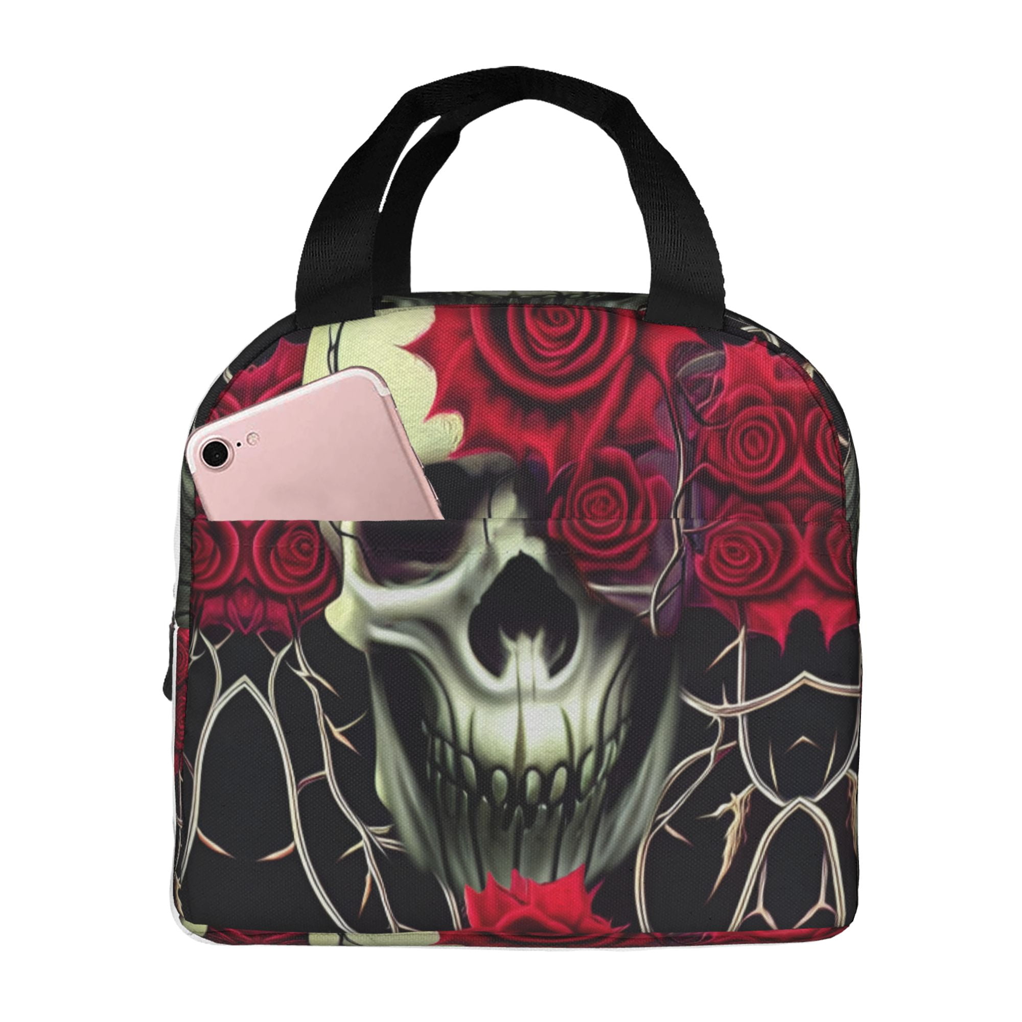Insulated Lunch Bag for Women Men ,Horror Gothic Death Skull Roses ...