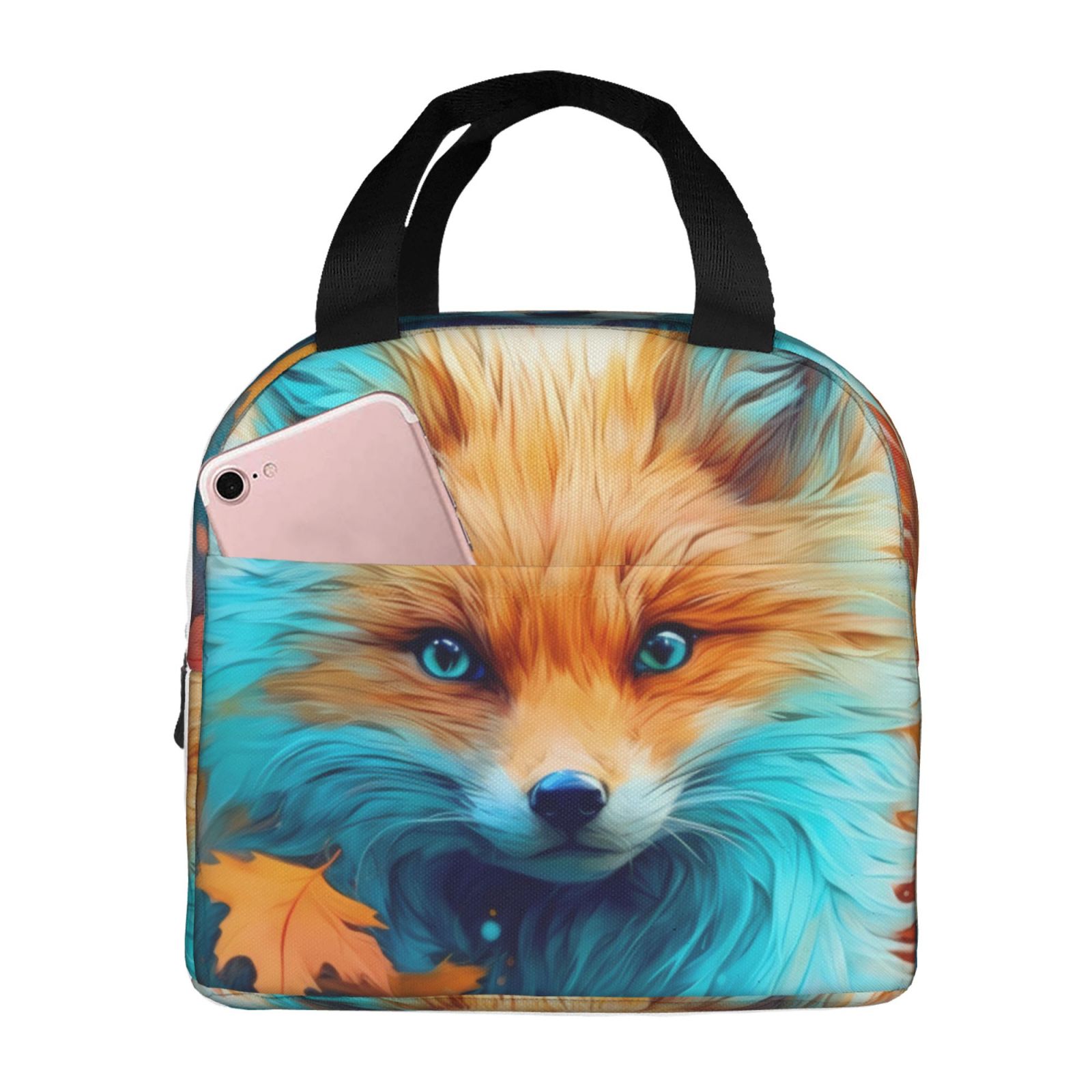 Insulated Lunch Bags for Men Women Work - Fiery Red Maple Leaf Fox ...