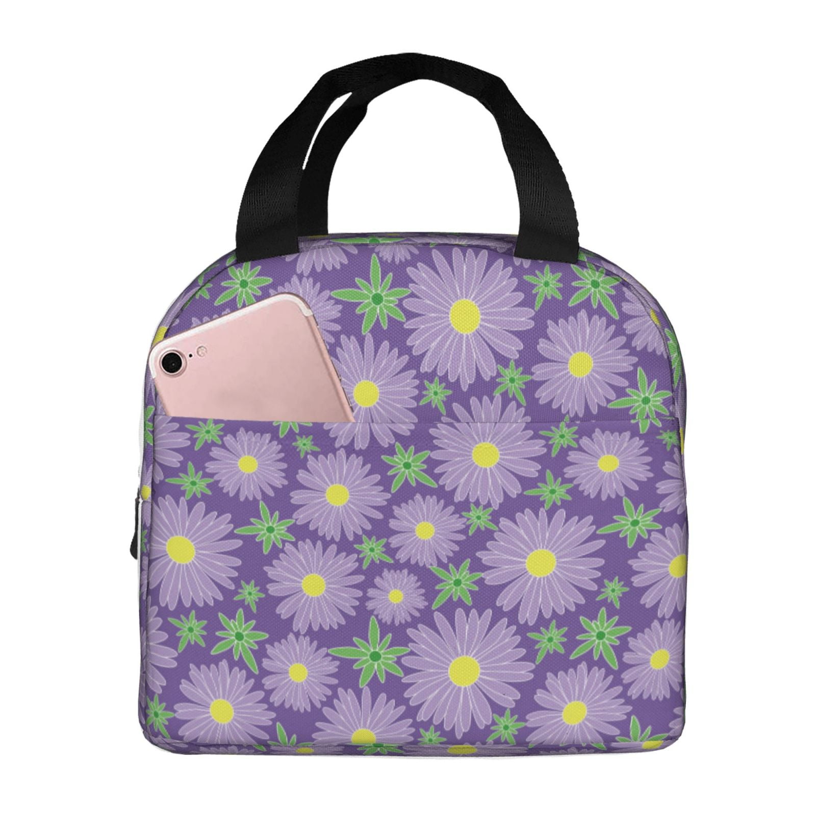 Insulated Lunch Bags for Men Women Work - Purple Daisies Flowers Soft ...