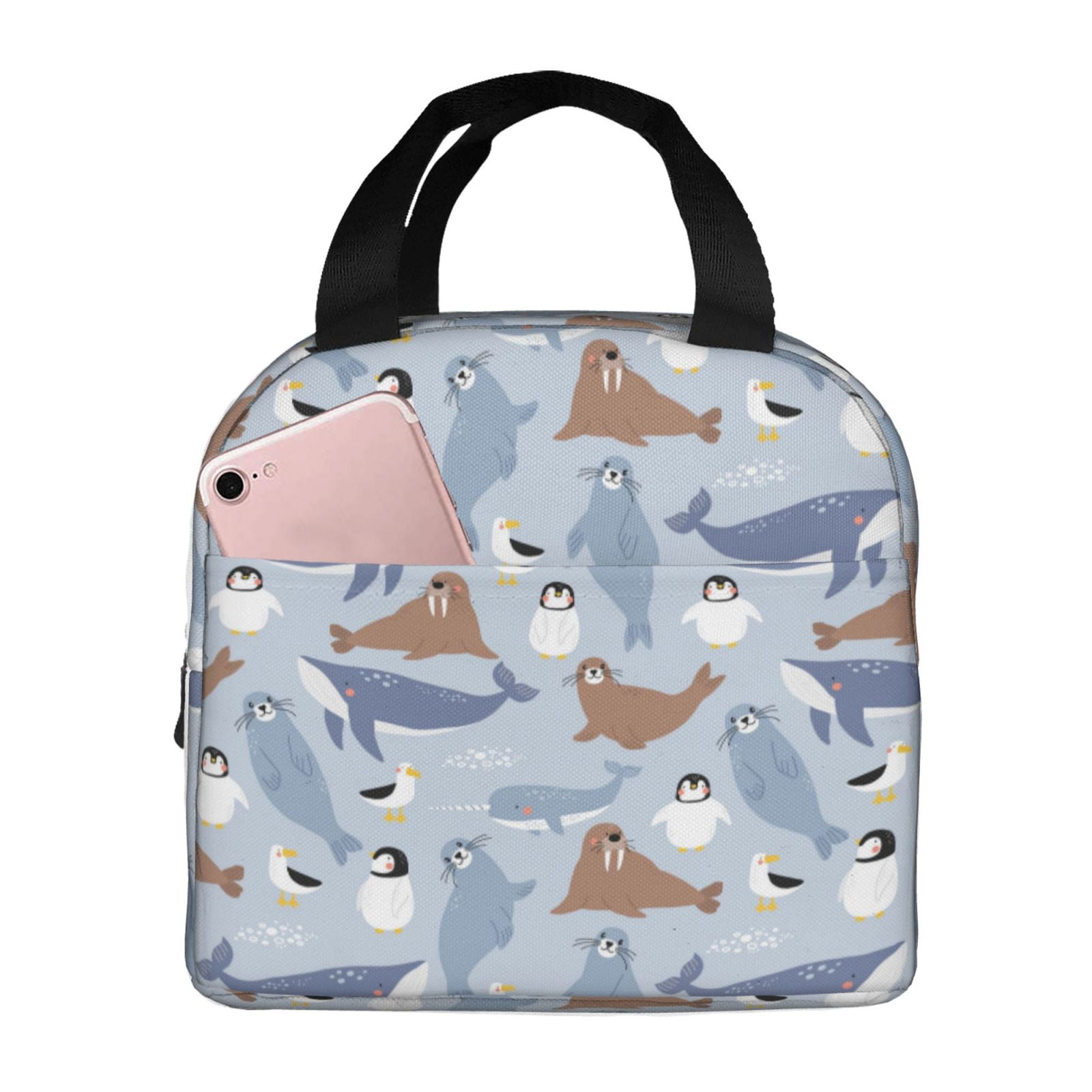 Insulated Lunch Bags for Men Women Work - Seal Fox Seagull Whales Water ...