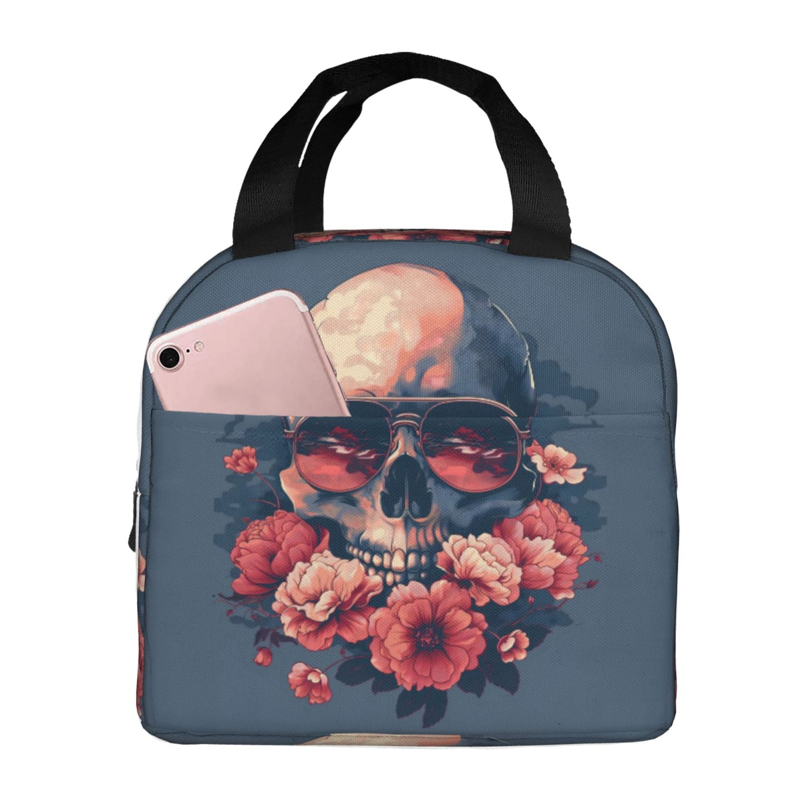 Insulated Lunch Bags for Men Women Work - Skull With Roses And ...