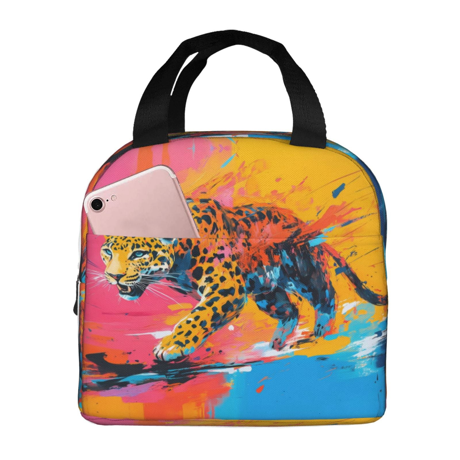 Insulated Lunch Bags for Men Women Work - Vibrant Leopard on the Hunt ...