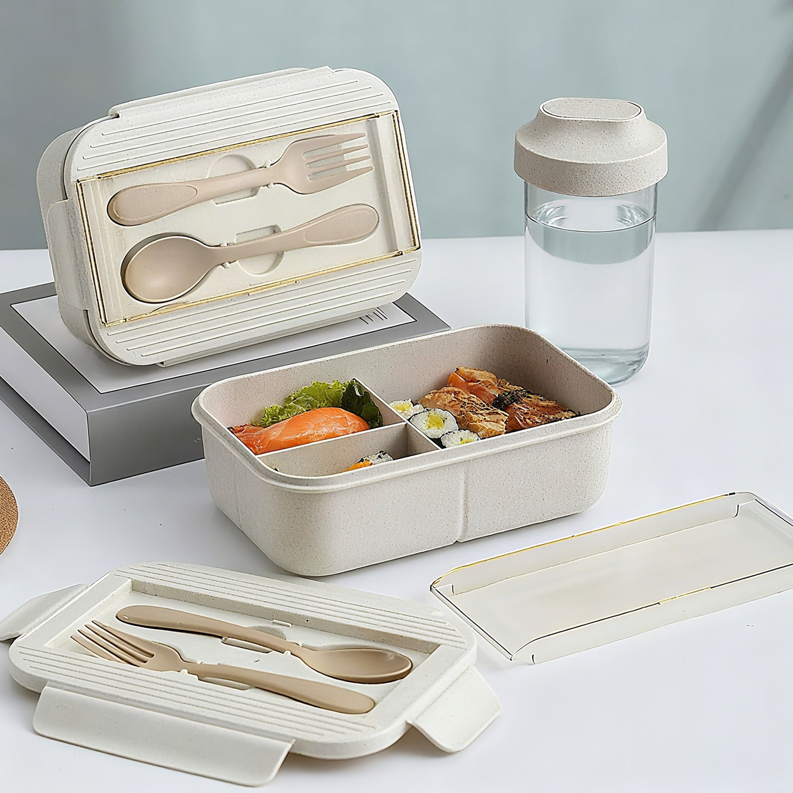 Insulated Lunch Box, 1200ml Sealed Compartmented Food Container ...