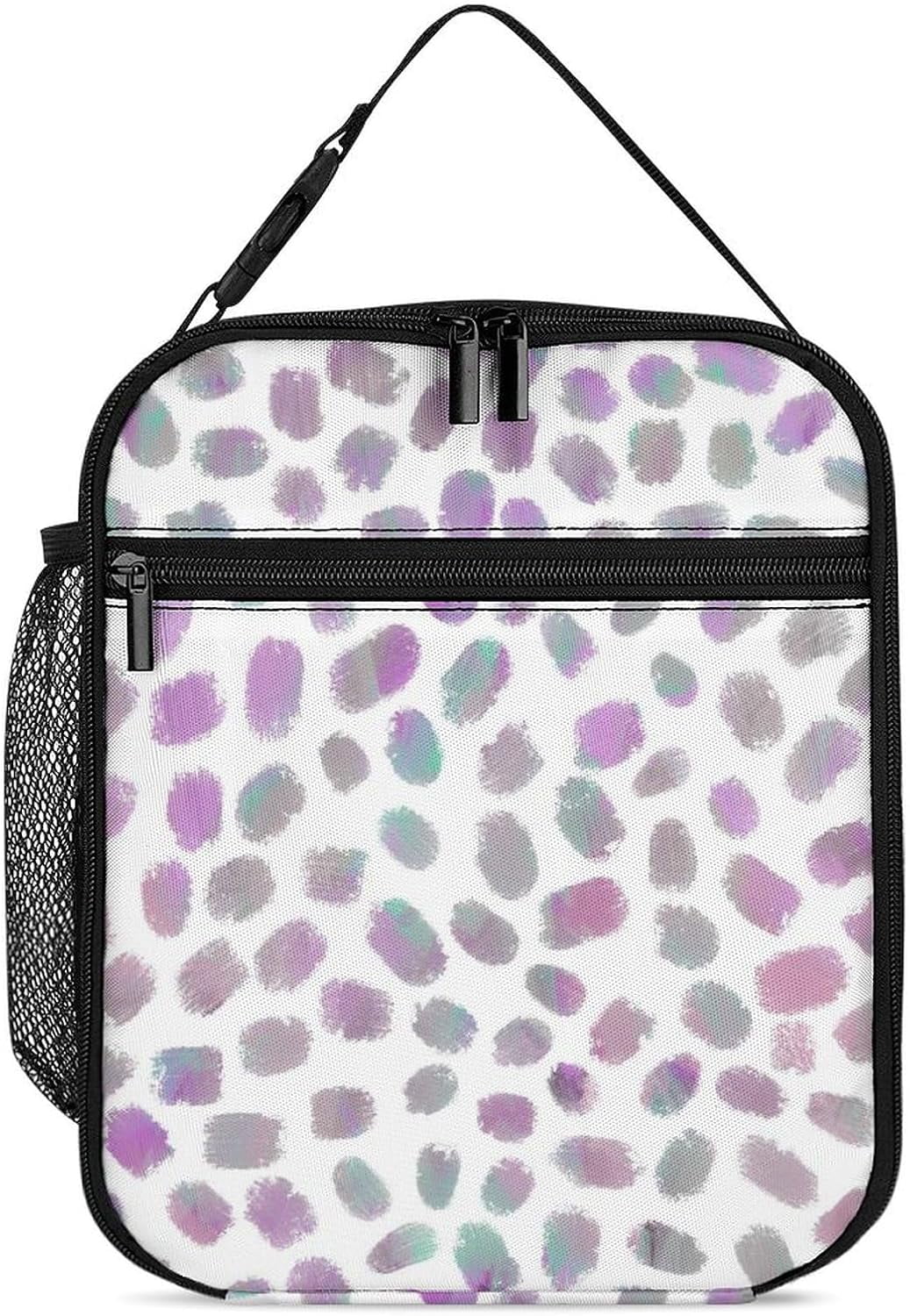 Insulated Lunch Box Abstract Polka Dots Lunch Bag Purple Grey Art ...