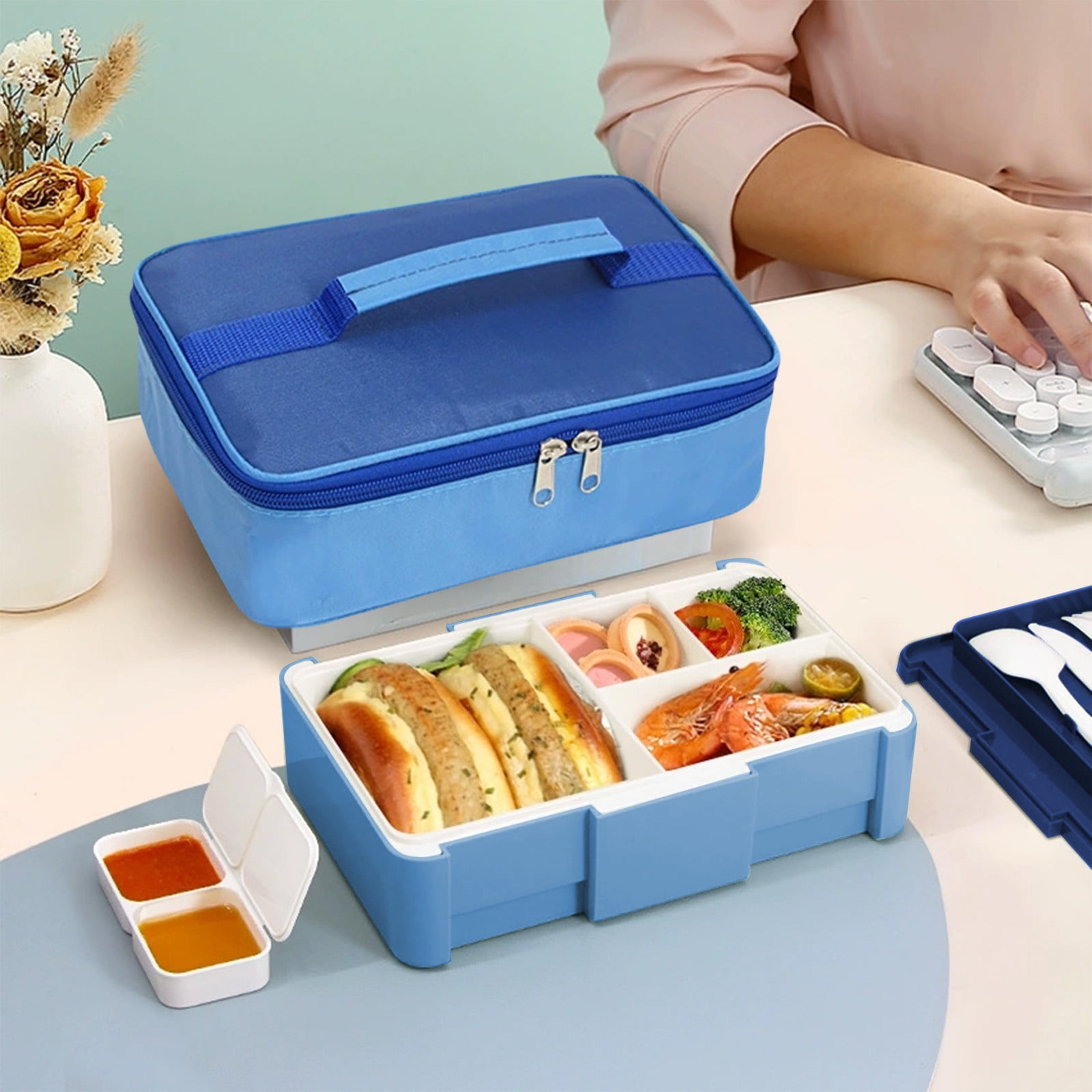 Insulated Lunch Box with Compartments, Sealed Portable Food Storage Box ...