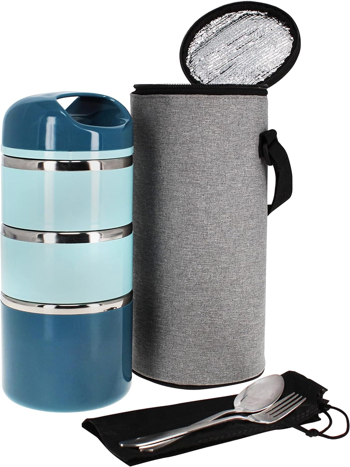Insulated Lunch Box Containers 43 oz Capacity - 3 Tier Stackable ...