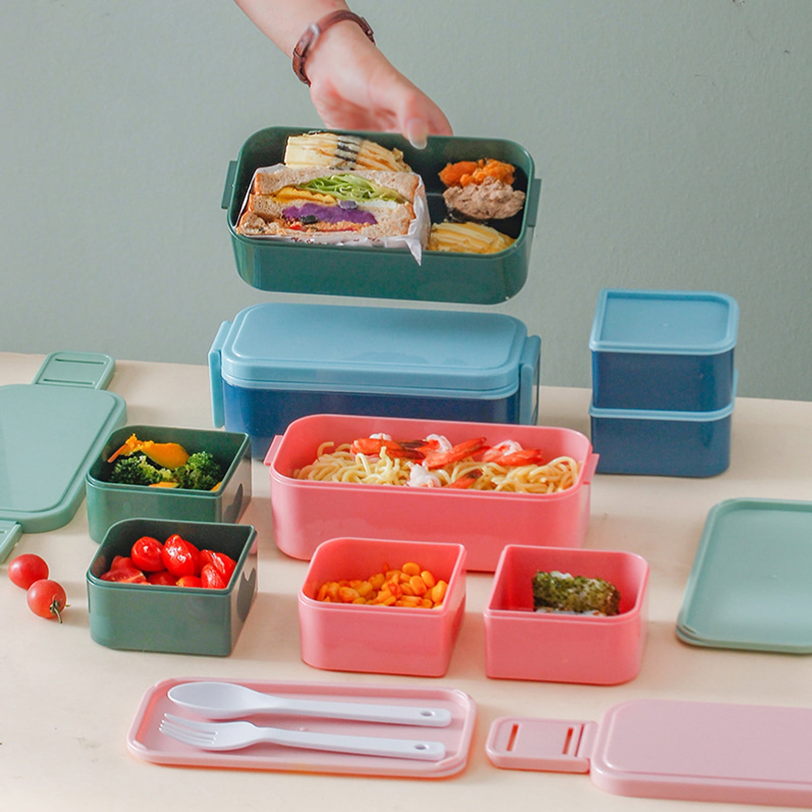 Insulated Lunch Box Double Layer Microwavable Salad Box Bento Box ...