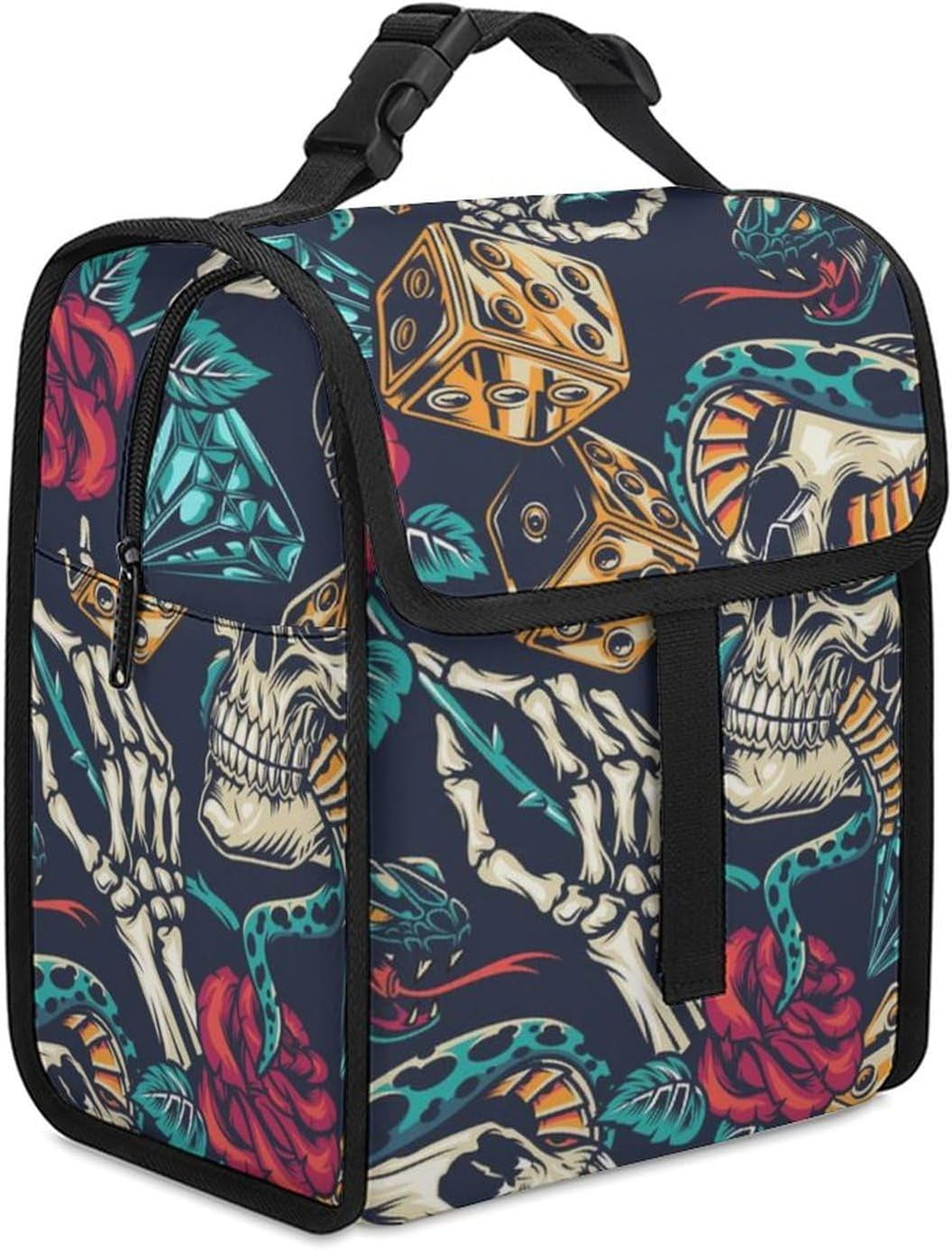 Insulated Lunch Box, Rose Skull Dice Keys Diamond Snake Leakproof ...