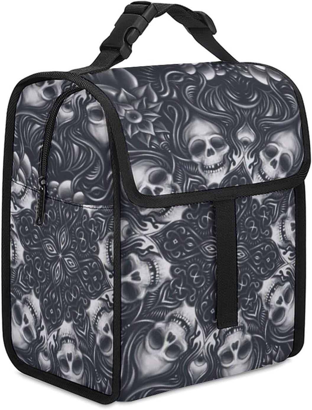Insulated Lunch Box, Vintage Skull Flowers Florals Leakproof Cooler Bag ...