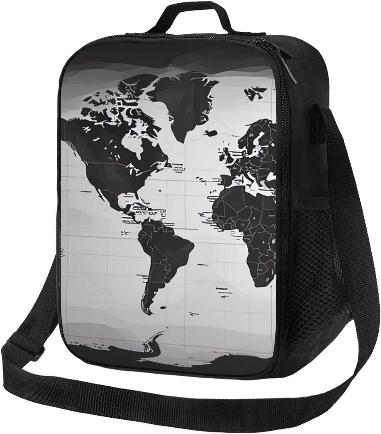 Insulated Lunch Box for Women Men Black and white world map Lunch Bag ...