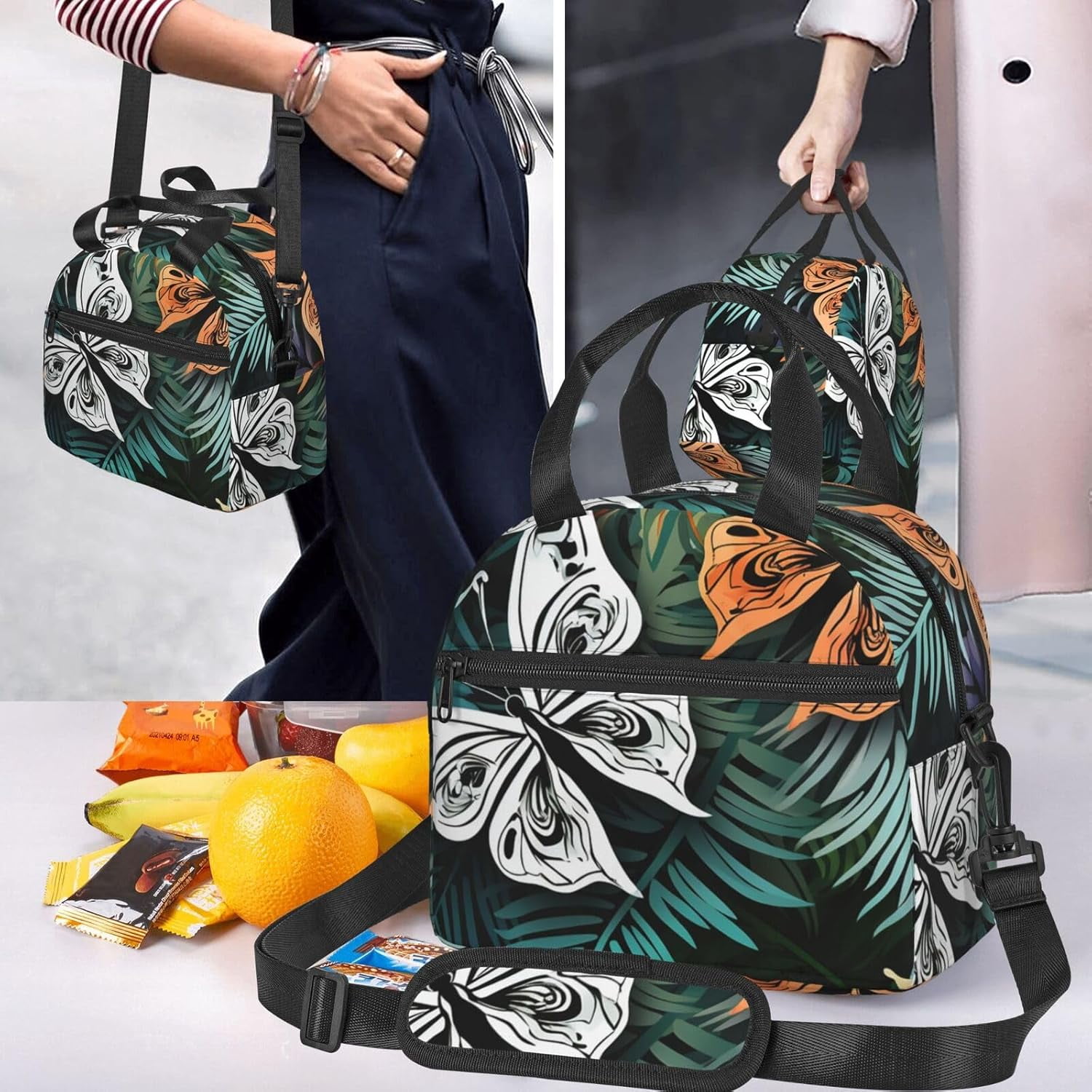 Insulated Lunch Box for Women Men Butterflies and leaves Hawaiian Lunch ...