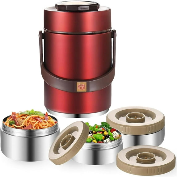 Insulated Lunch Food Container with Stackable Compartments, Wide Mouth ...