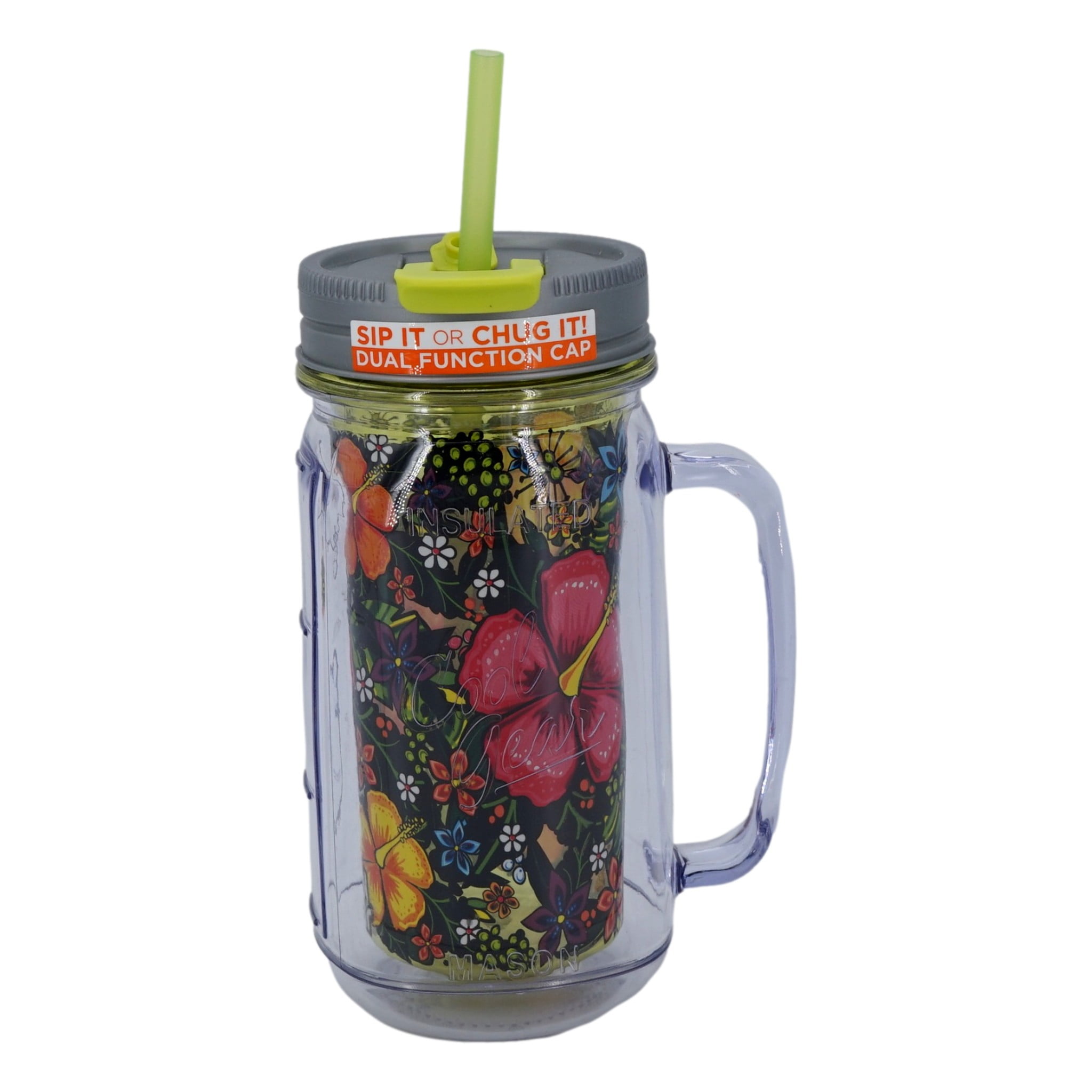 Insulated Mason Jar Tumbler Mug Hibiscus Flower 16 oz, 7 in tall with ...