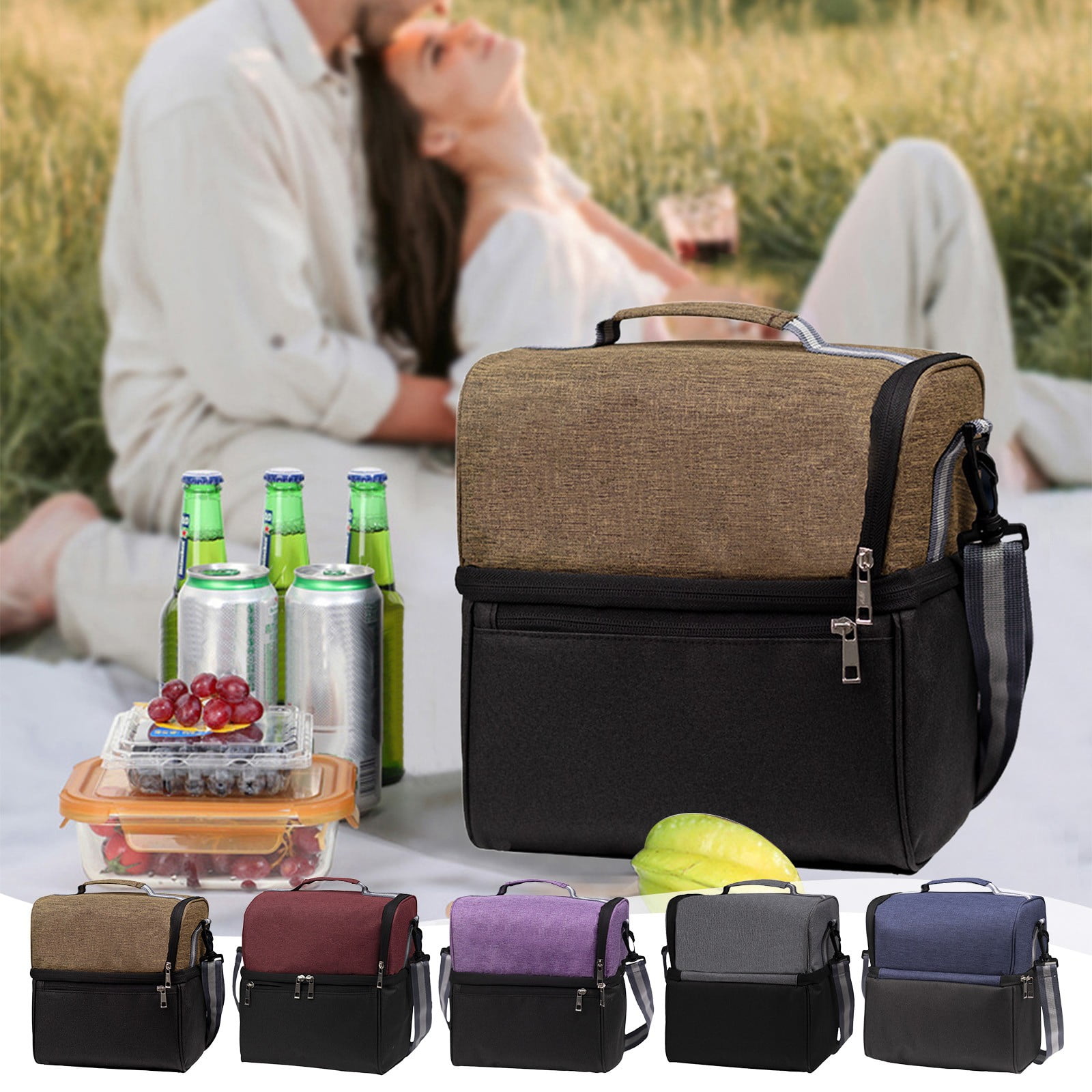 Insulated Meal Carrier, Double Compartment Lunch Bag, Leakproof Food ...