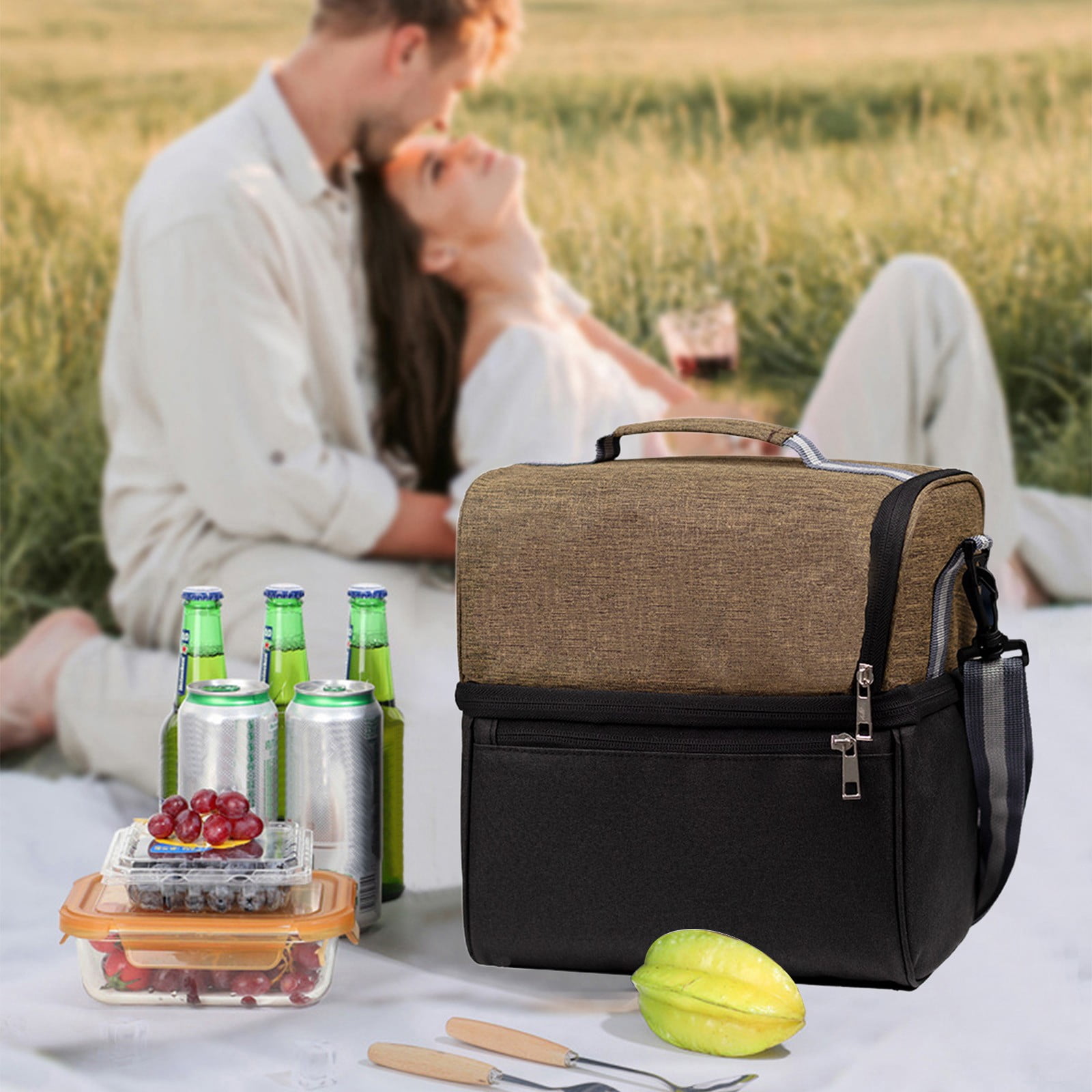 Insulated Meal Carrier, Double Compartment Lunch Bag, Leakproof Food ...